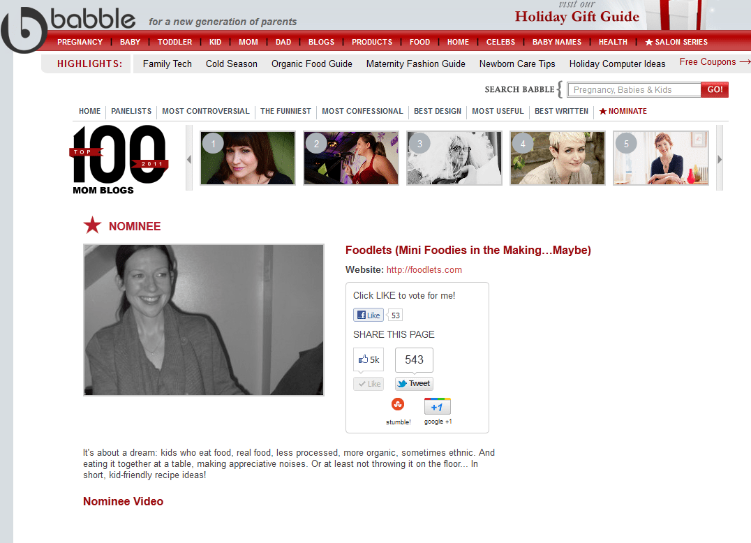 Babble’s Top 100 Mom Blogs: Vote for Foodlets! - Foodlets