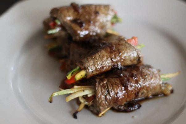 Beef & vegetable roll-ups with balsamic glaze made a little simpler ...